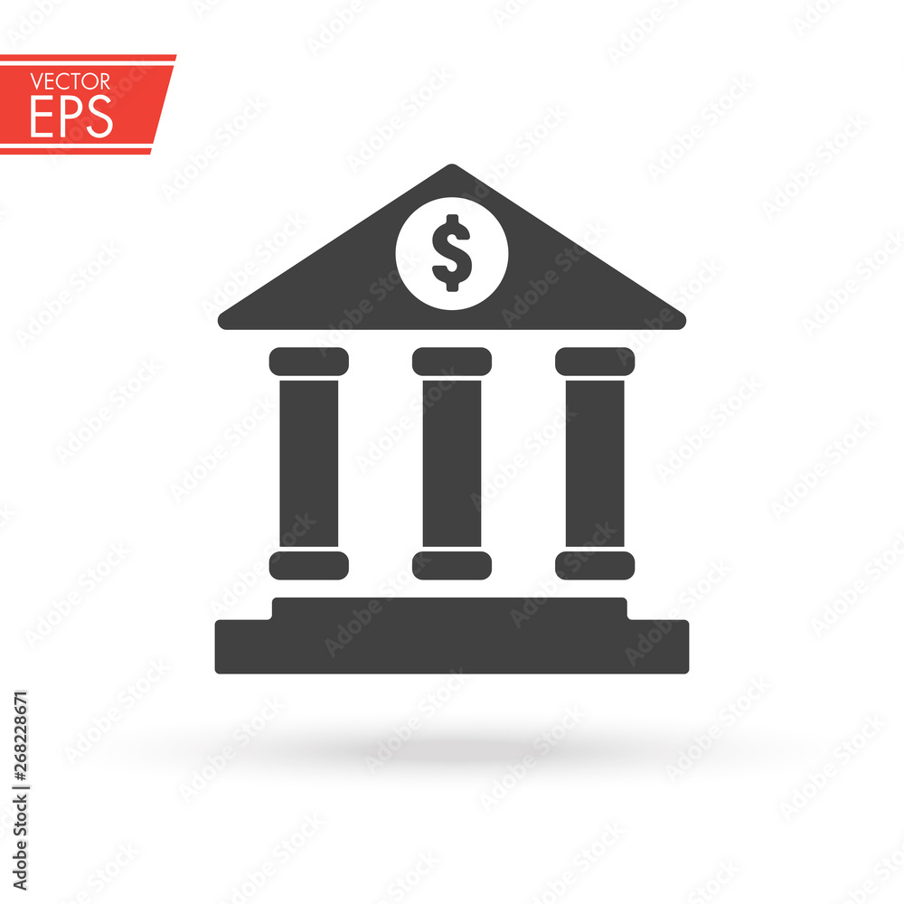 Bank building icon. Currency symbol. Money sign. Dollar cash sticker ...