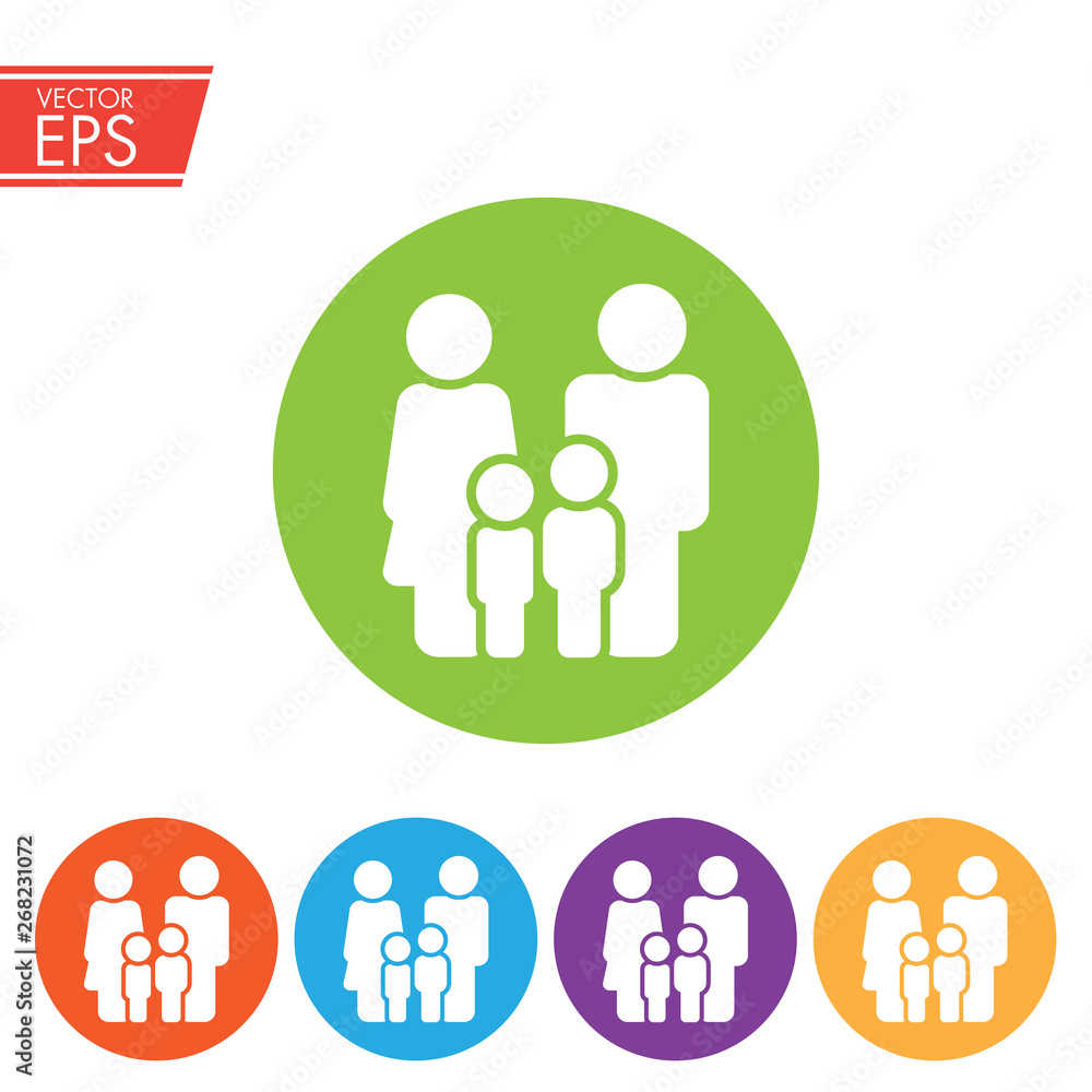 Family icon. Happy family icon in simple figures. two children, dad and ...