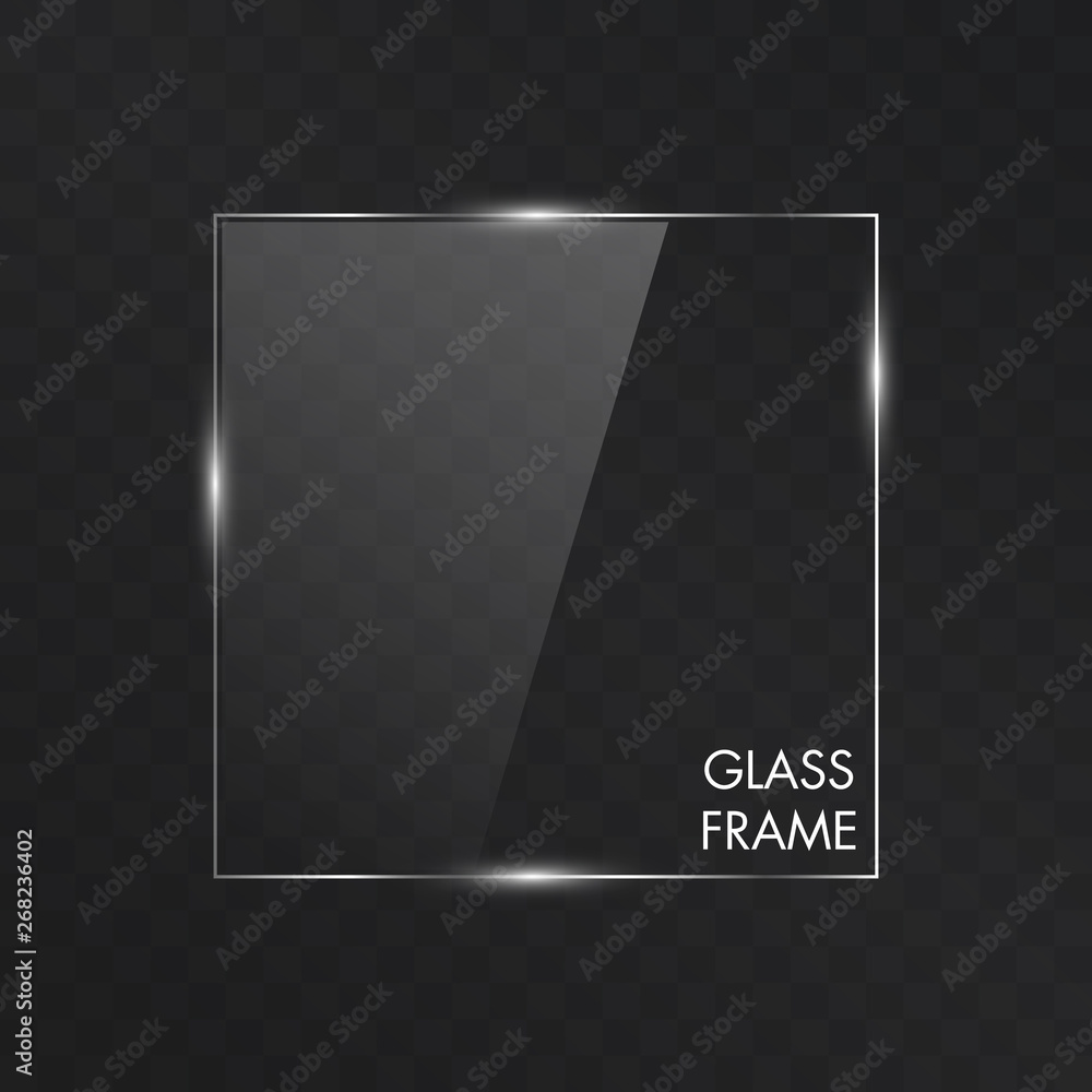 Realistic vector of rectangle empty glass frame. illuminated ...