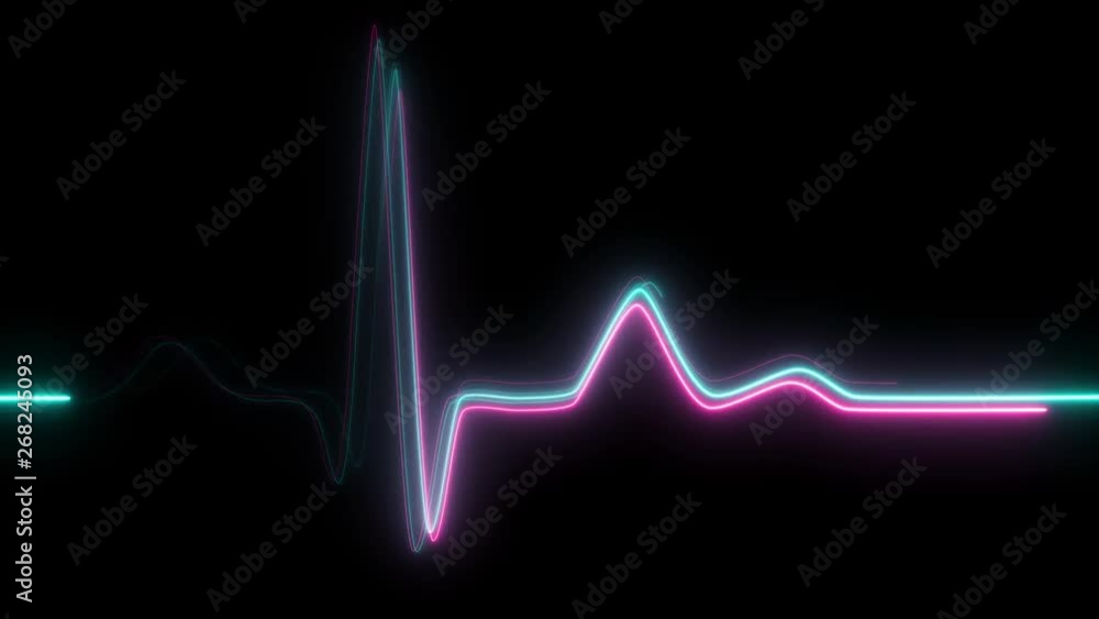 Neon heartbeat on black isolated background. 4k seamless loop animation ...