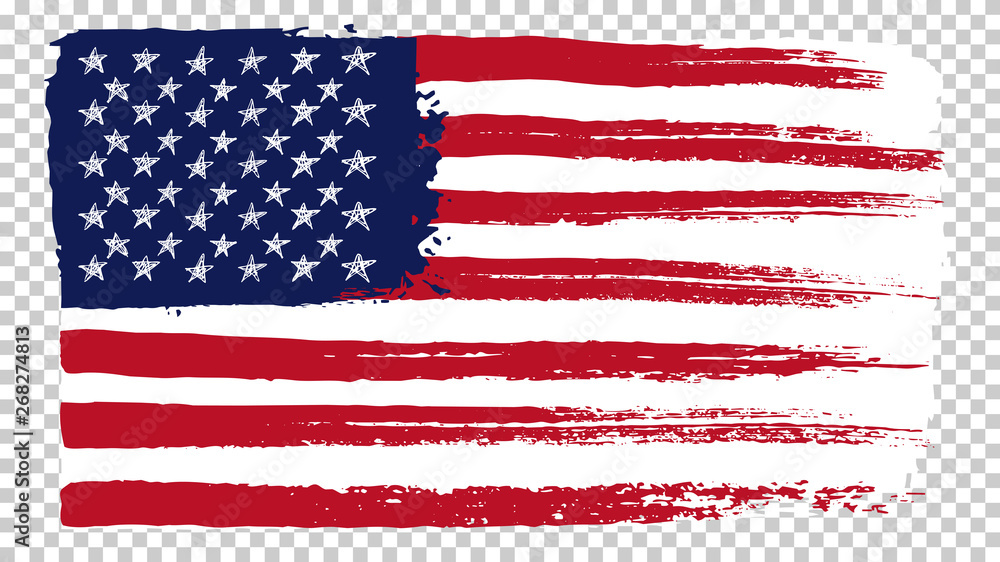 National American flag, transparent background. Brush stroke grunge ...