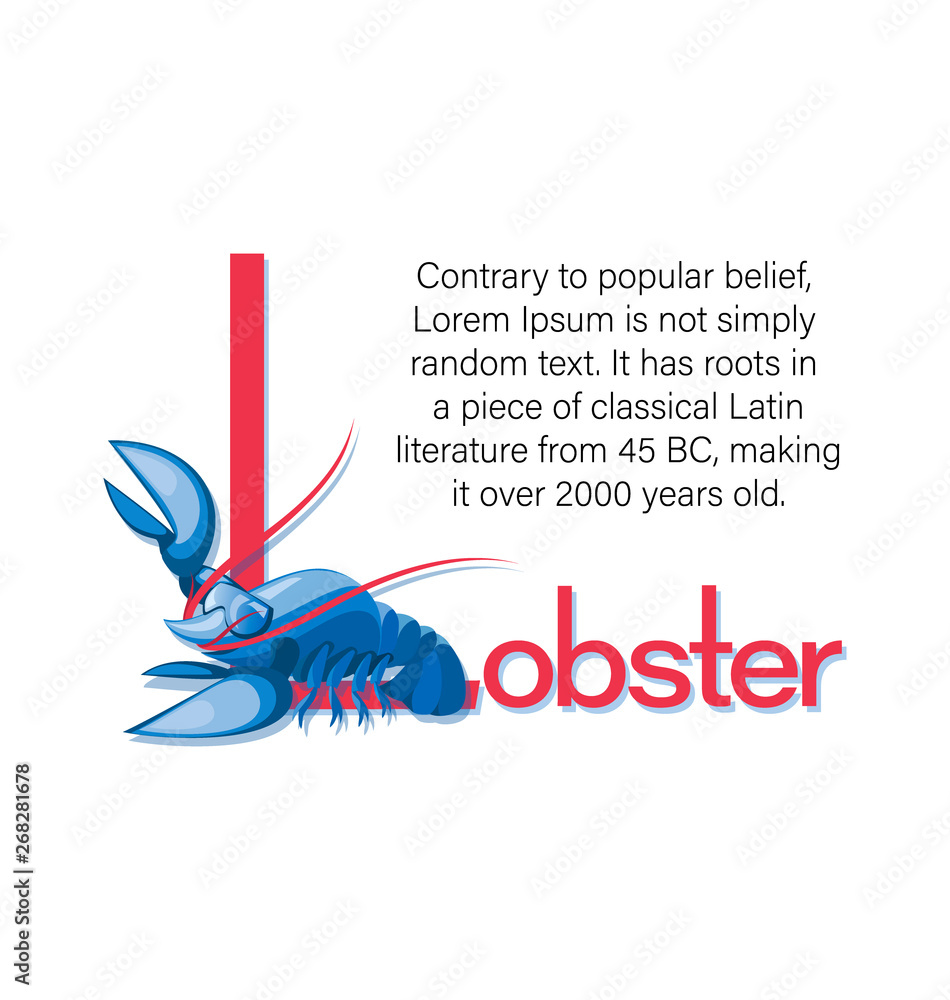 Vecteur Stock Blue lobster with glasses and title. Vector illustration ...