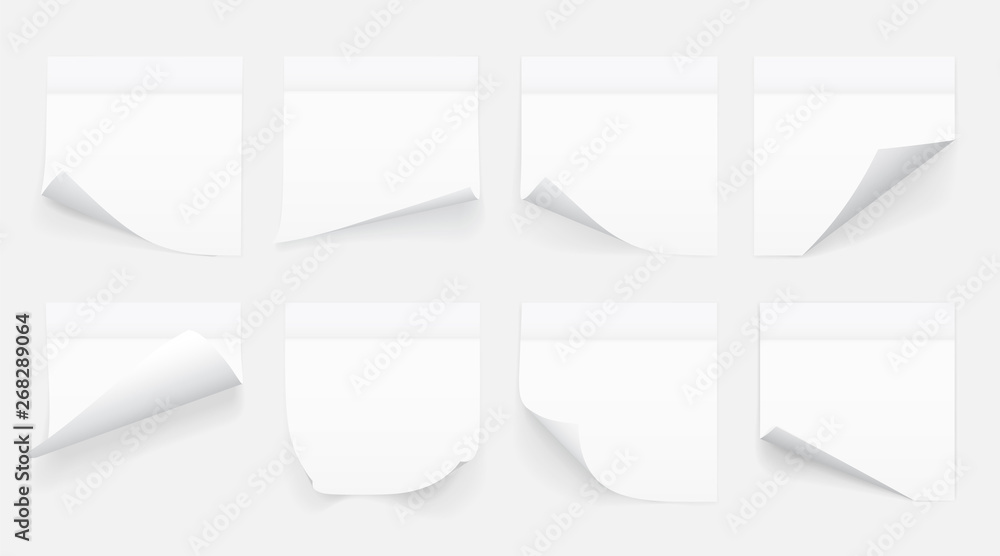 Set of white sheets of note paper isolated on transparent background ...