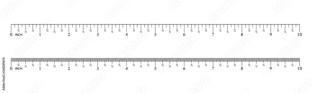 Inch and metric rulers. Measuring tool. Ruler Graduation grid. Size ...