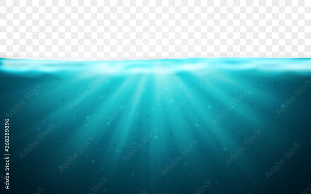 Transparent underwater blue ocean background. Horizon water surface ...