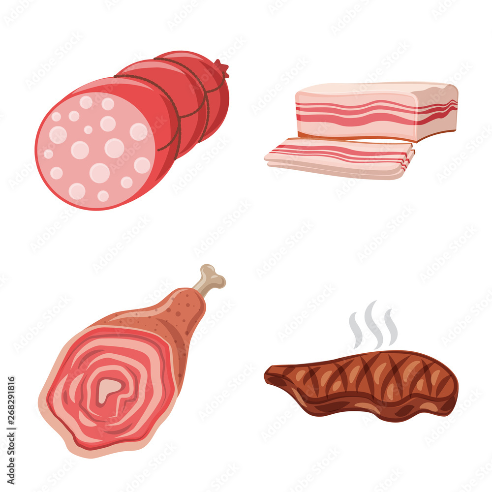 Vector illustration of meat and ham symbol. Collection of meat and ...