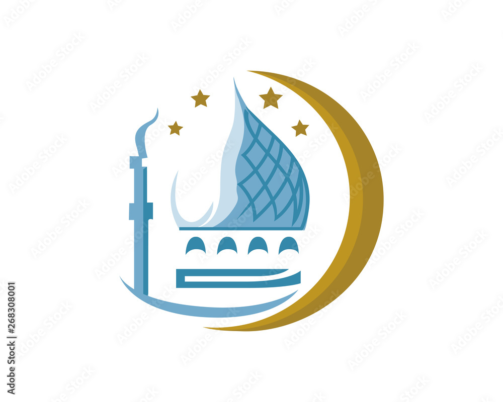 Modern Islamic Mosque And Crescent Moon Logo In Isolated White ...