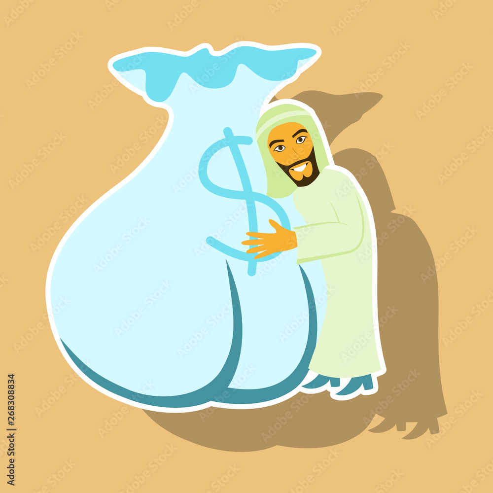 realistic paper sticker on theme Arabic business Muslim and bag money ...