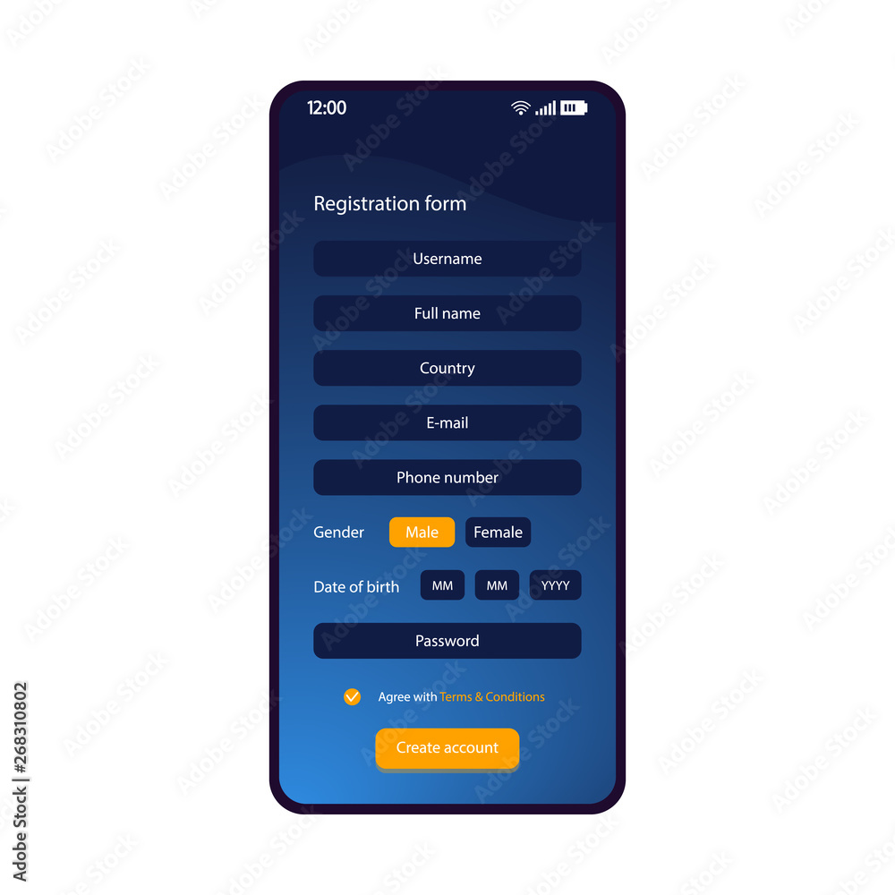 Registration form smartphone interface vector template Stock Vector ...