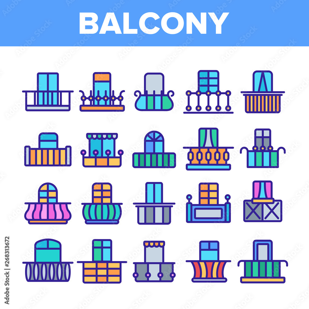 House Balcony Forms Linear Vector Icons Set. Fashionable Balcony Thin ...