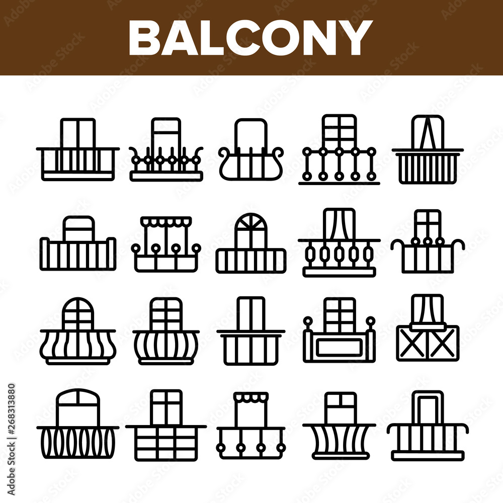 House Balcony Forms Linear Vector Icons Set. Fashionable Balcony Thin ...