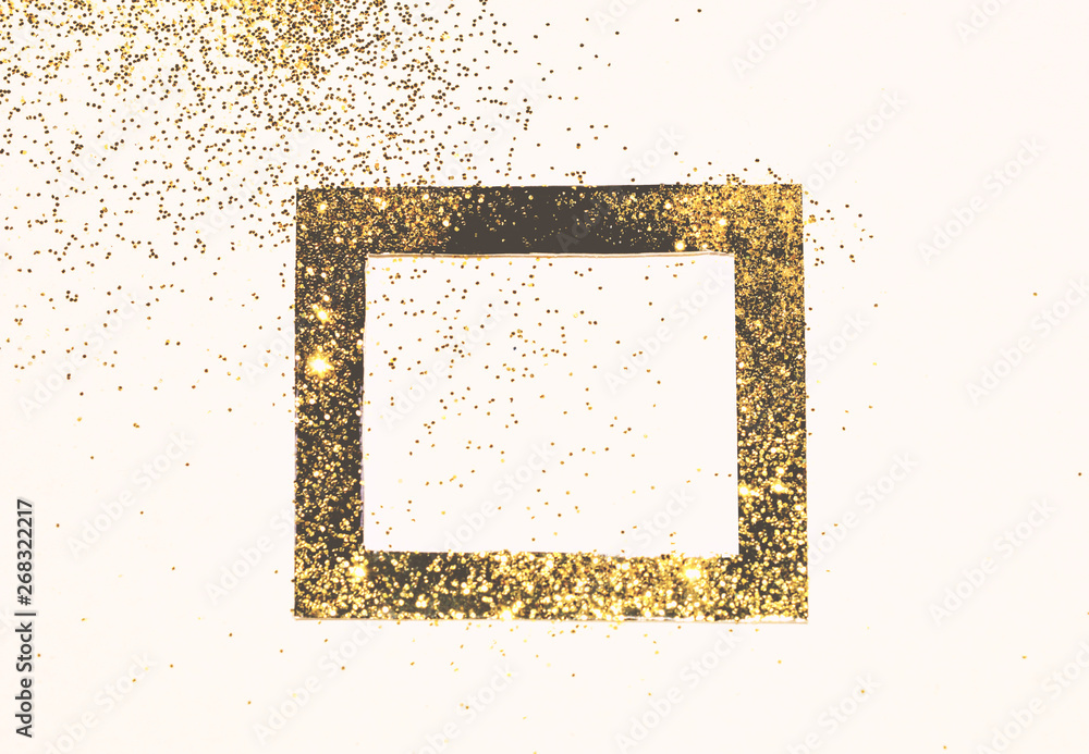 Black frame on gold glitter, background with border for your design in ...