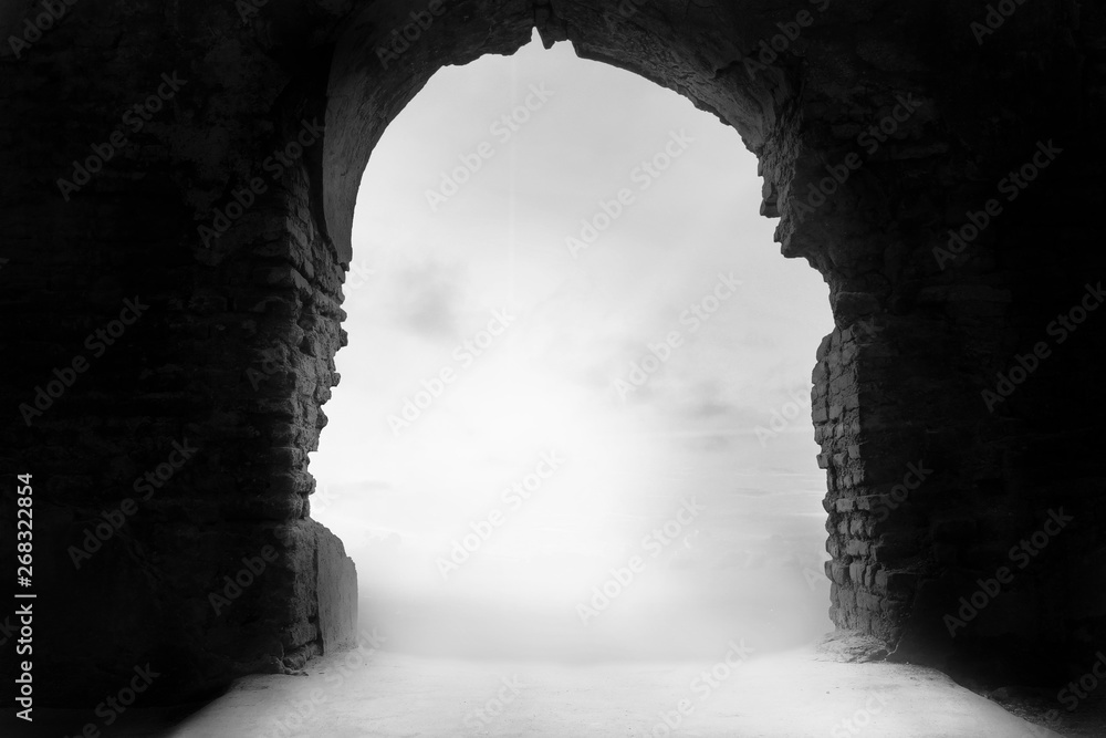 gate background with landscape and sunset Stock Photo | Adobe Stock