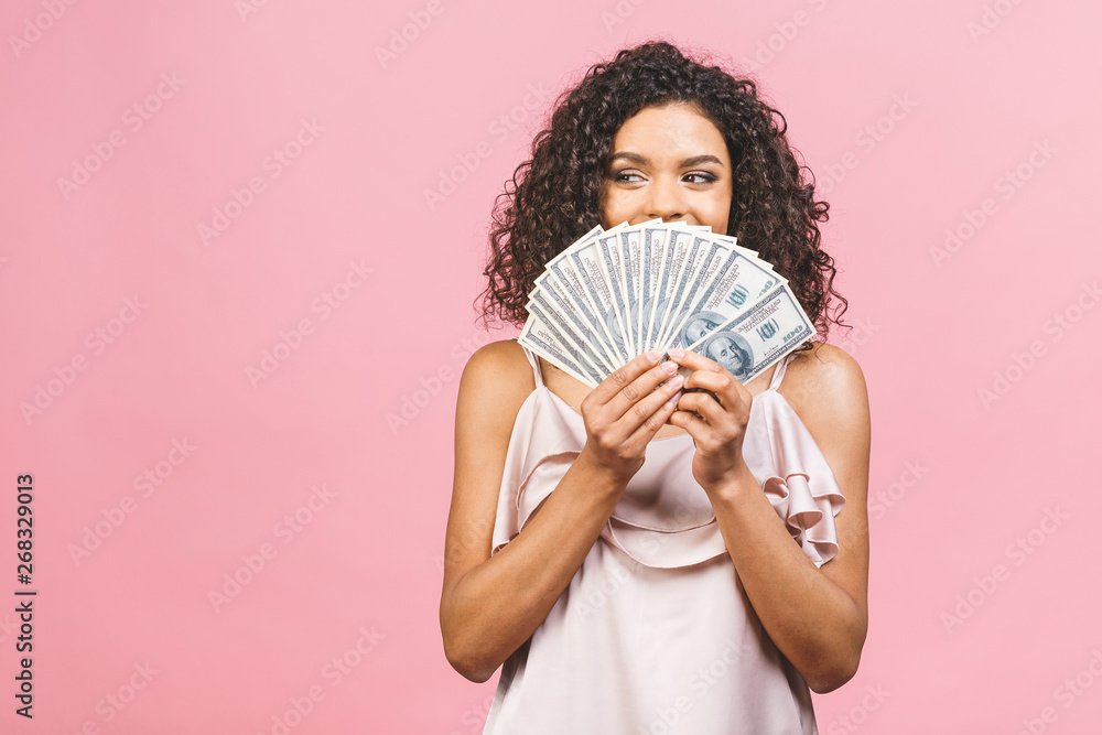 Rich girl! Money winner! Surprised beautiful african american woman in ...
