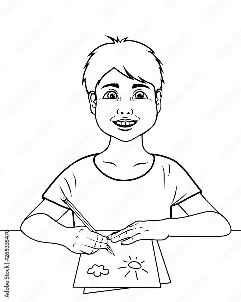 Coloring page outline of cartoon boy. Coloring book for kids. boy in ...
