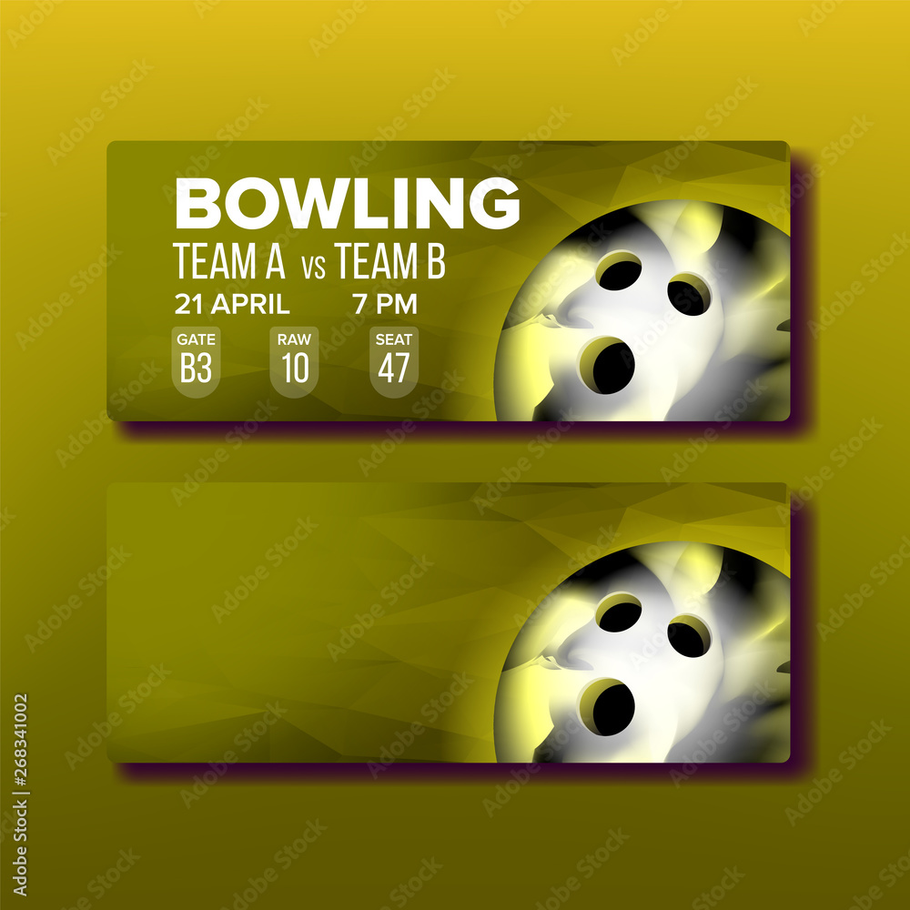 Yellow Coupon On Bowling Game Template Vector. Ticket For Tournament Of ...