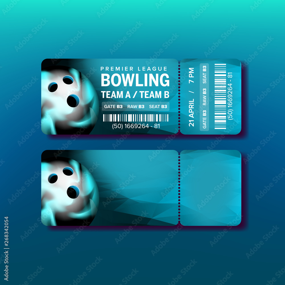 Ticket On Premier League Of Bowling Game Vector. Flyer For Visit ...