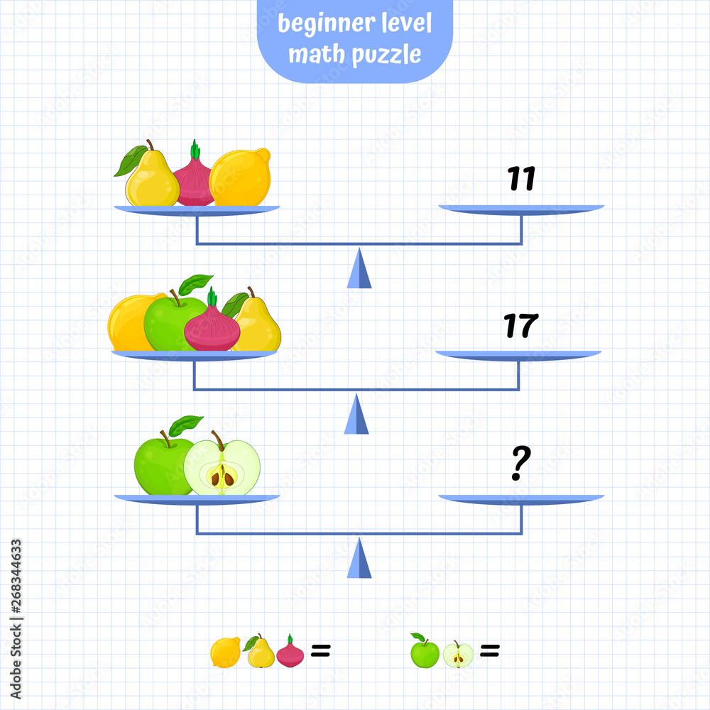 Math, Logic Puzzle Educational Game. Beginner level. System of ...