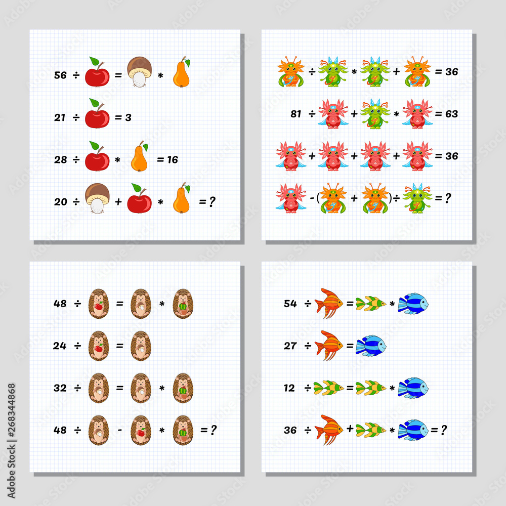 Mathematics educational game set for children. Advanced level. Learning ...
