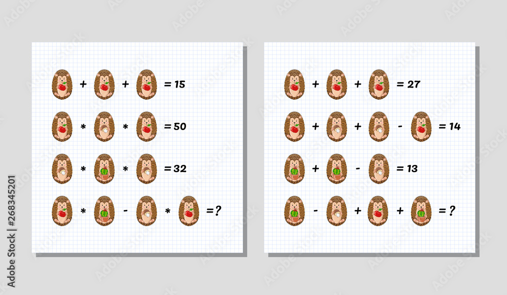 Mathematics educational games set for children. System of equations ...