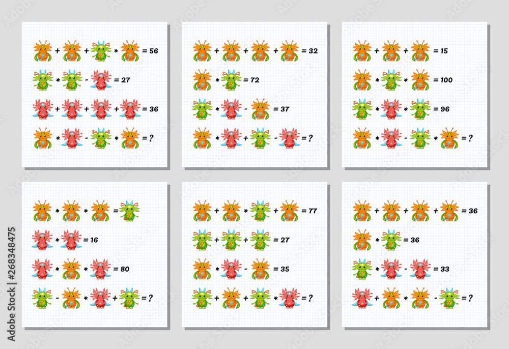 Mathematics educational game set for children. System of equations ...