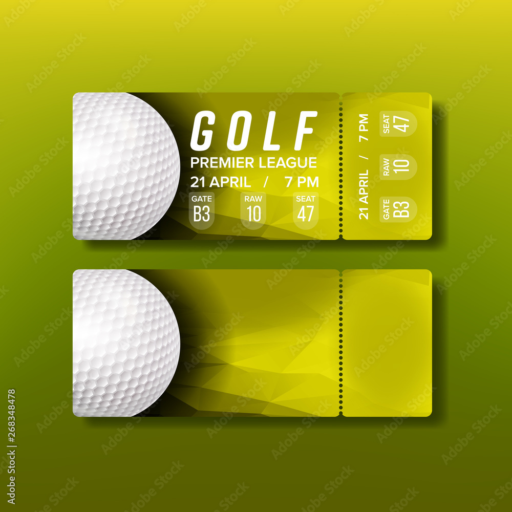 Ticket Tear-off Coupon For Golf Tournament Vector. White Golf Ball ...