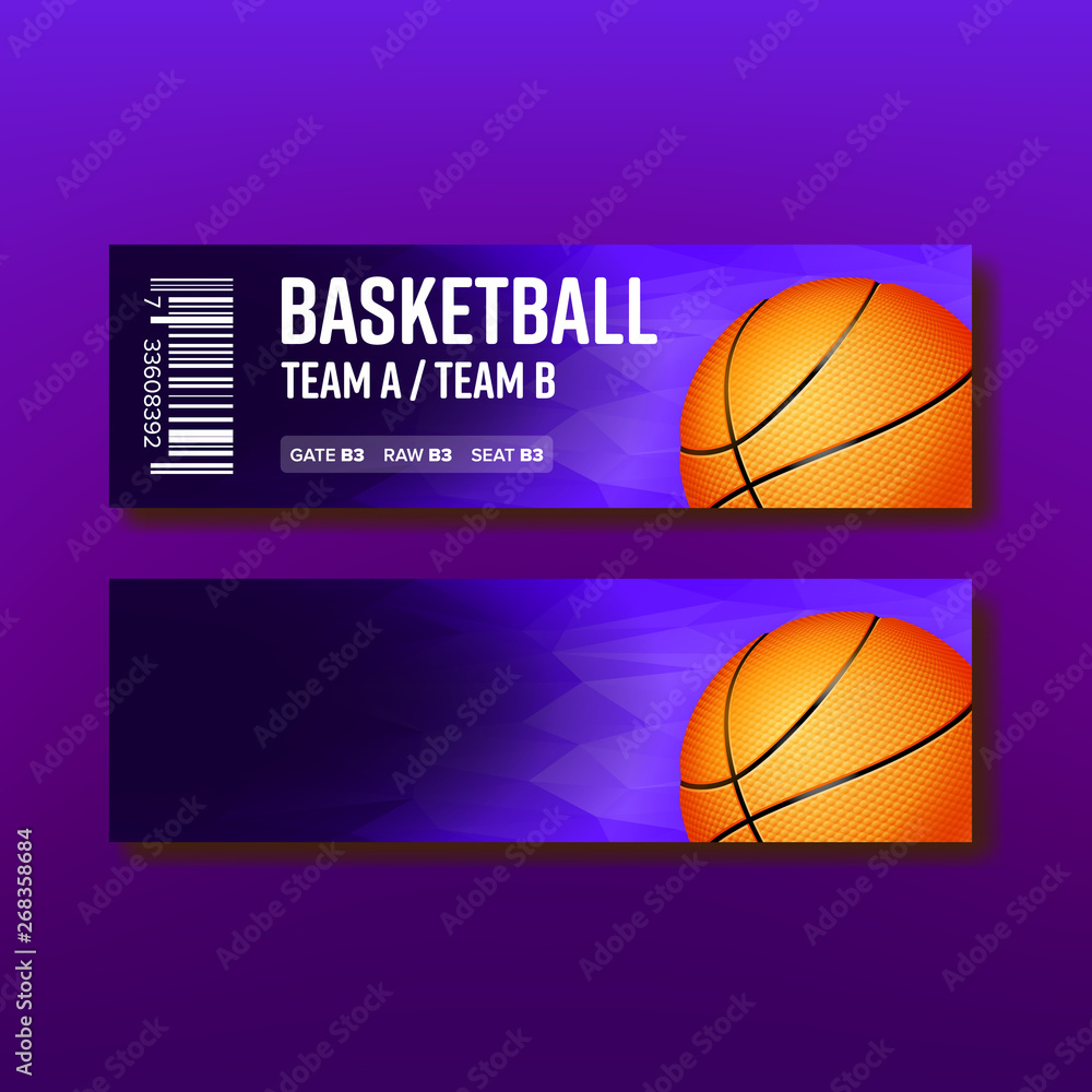 Colorful Ticket Visit Basketball Template Vector. Dark Blue Card ...