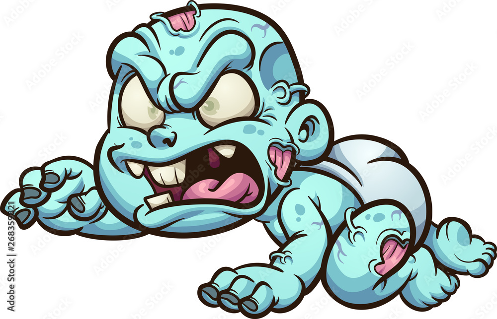 Plakat Crawling baby zombie with diaper clip art. Vector illustration ...