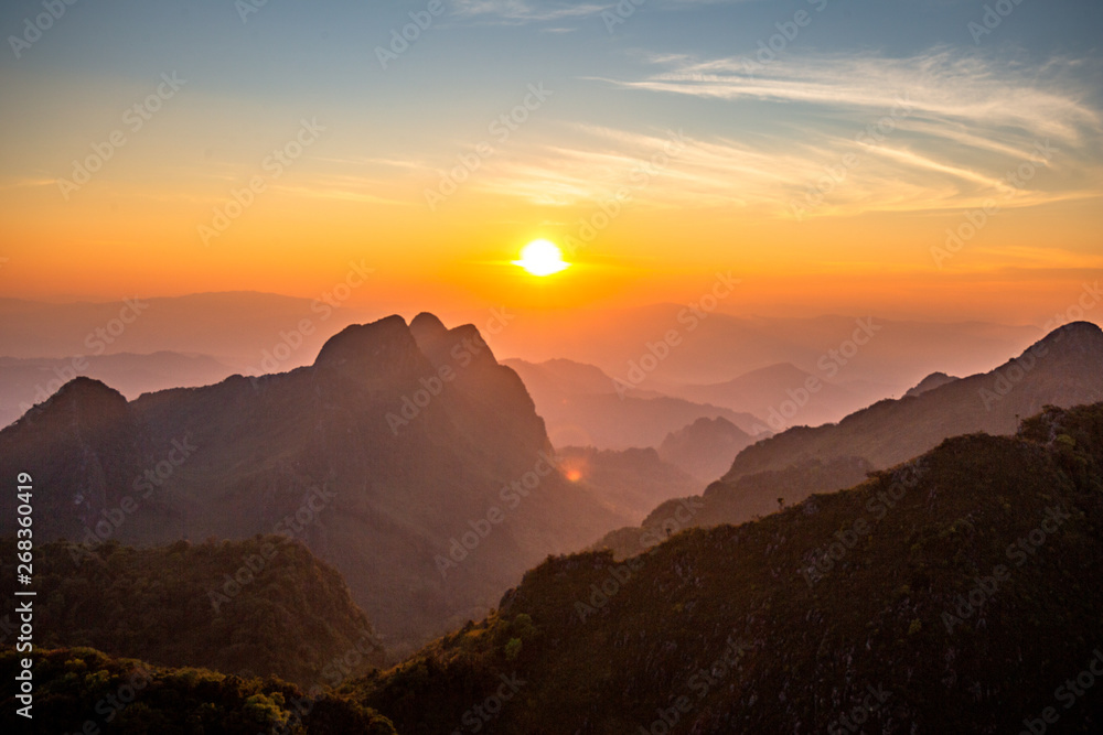 Golden Cloud and sunset sky at wildlife sanctuary name Doi Luang Chiang ...