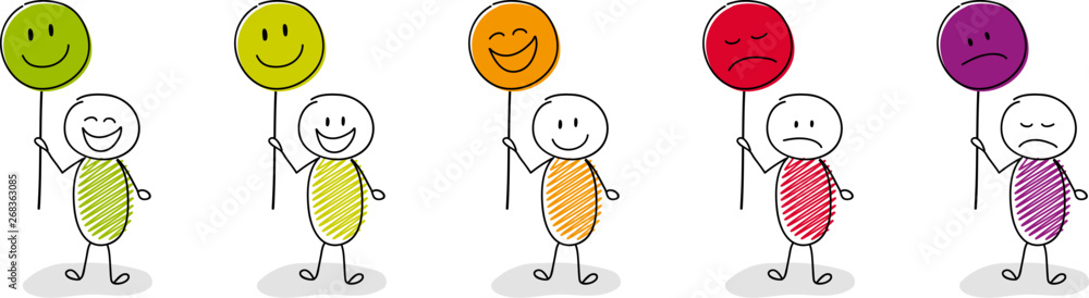 Set of funny cartoon stickman holding emoticons. Vector Stock Vector ...