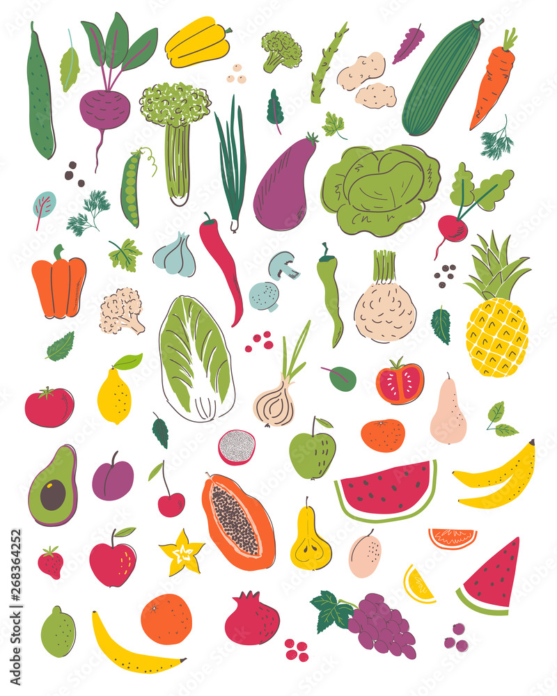 Fruits and vegetables hand draw illustration set Stock Vector | Adobe Stock