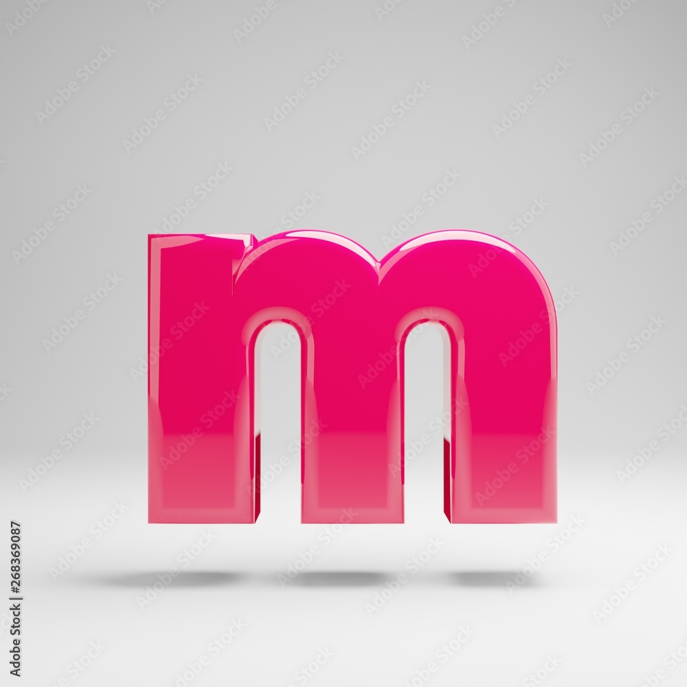 Glossy pink lowercase letter M isolated on white background. Stock ...