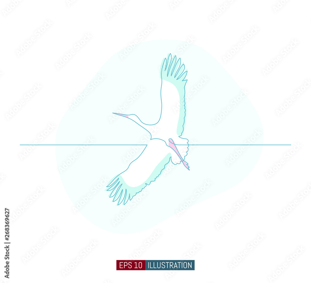 Continuous line drawing of stork. Template for your design works ...