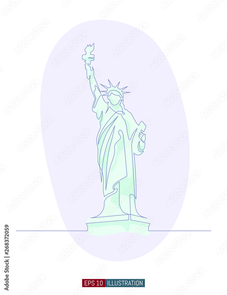 Continuous line drawing of Statue of Liberty. Template for your design ...