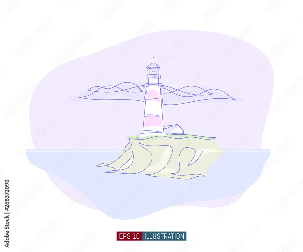 Continuous line drawing of lighthouse. Template for your design works ...