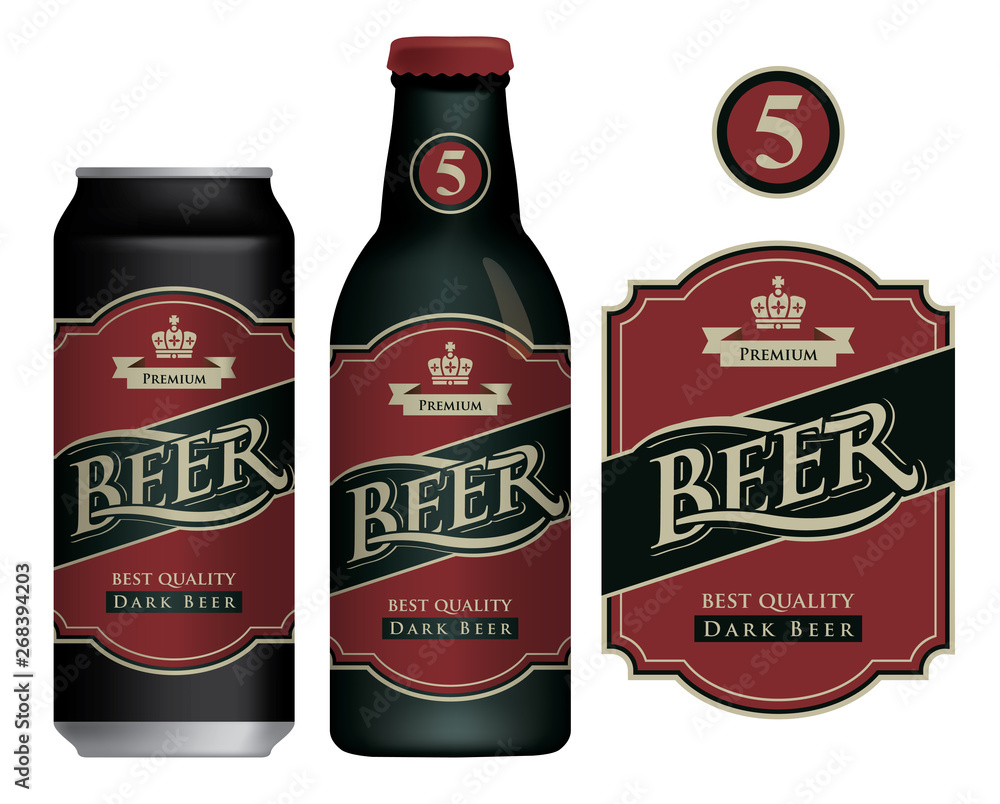 Vector label for dark beer in retro style on a dark red background ...