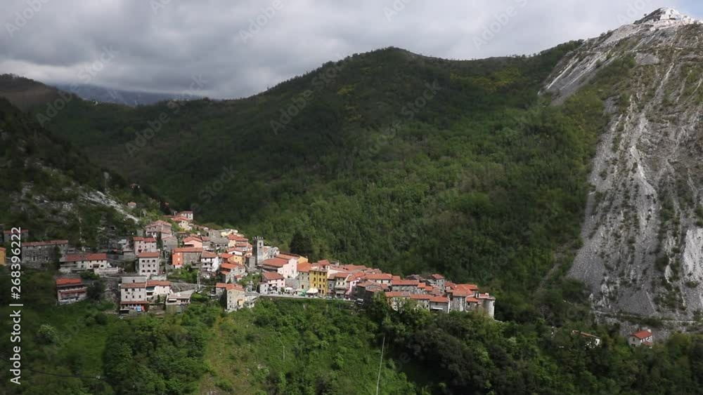 Tilt shooting of the town of Colonnata, famous for the production of ...
