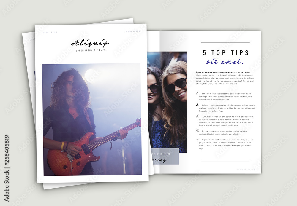 Simple Magazine Layout with Purple Accents Stock Template | Adobe Stock