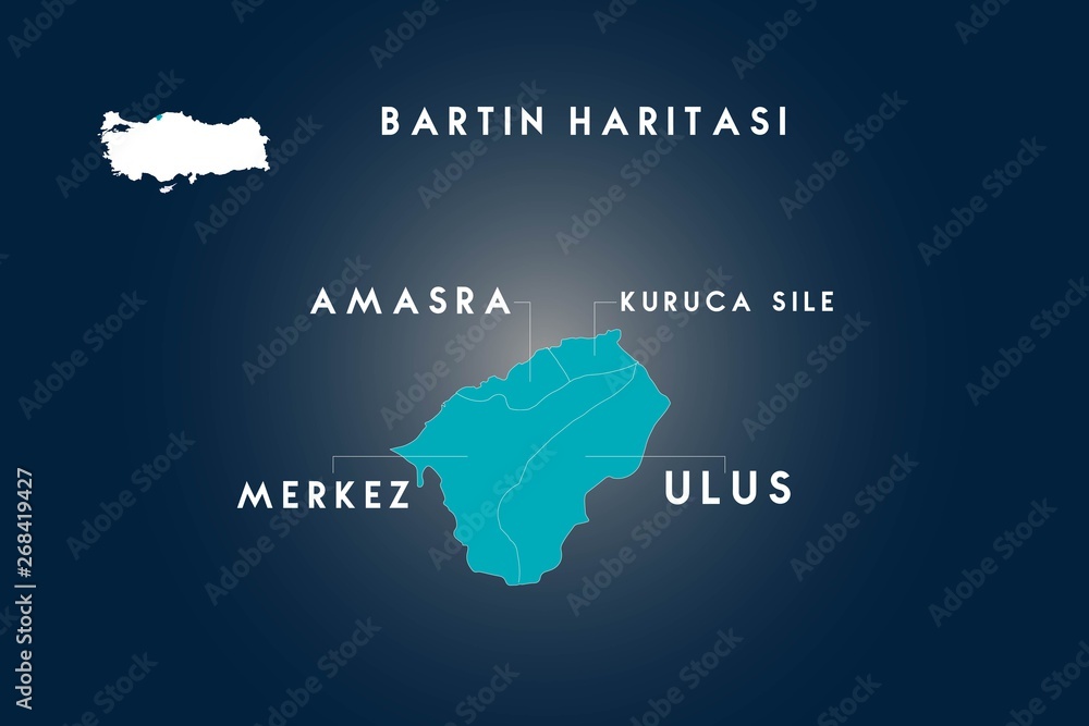 Bartin districts amasra, ulus, kuruca sile map, Turkey Stock Vector | Adobe Stock