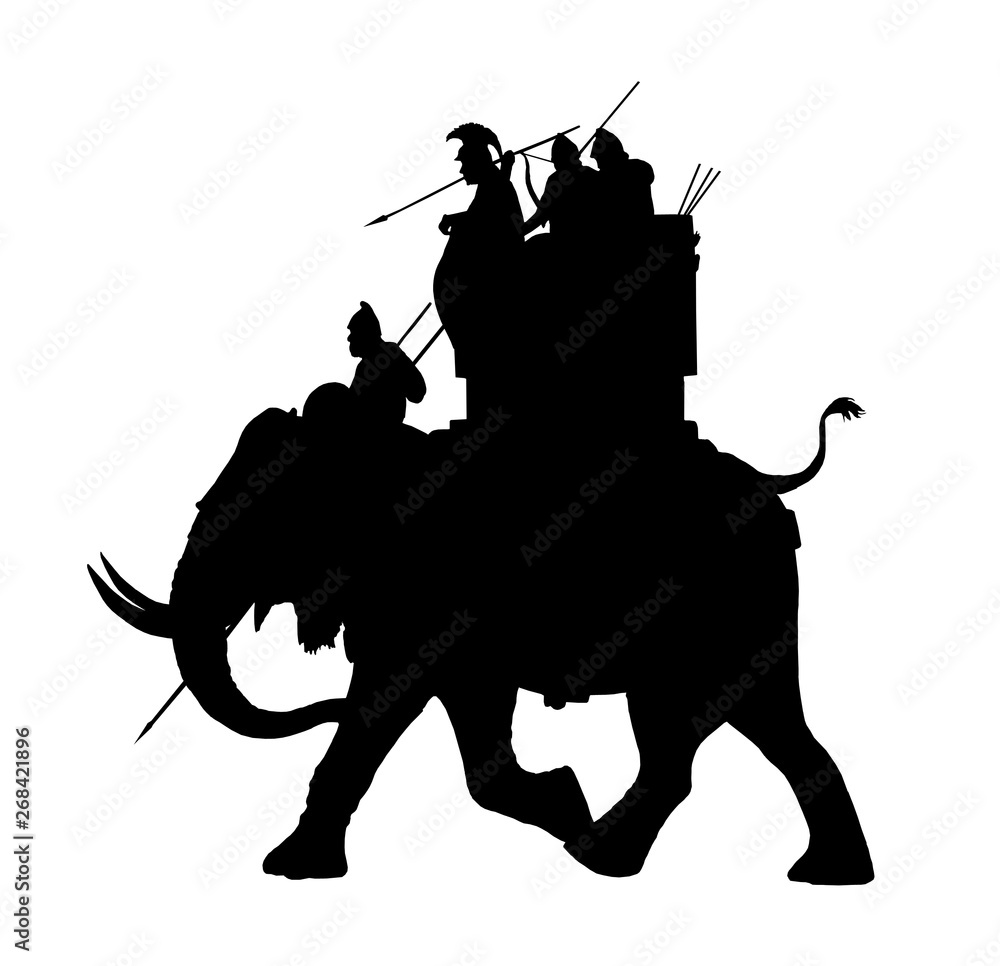 War elephant illustration, army of Carthage. Isolated black white ...