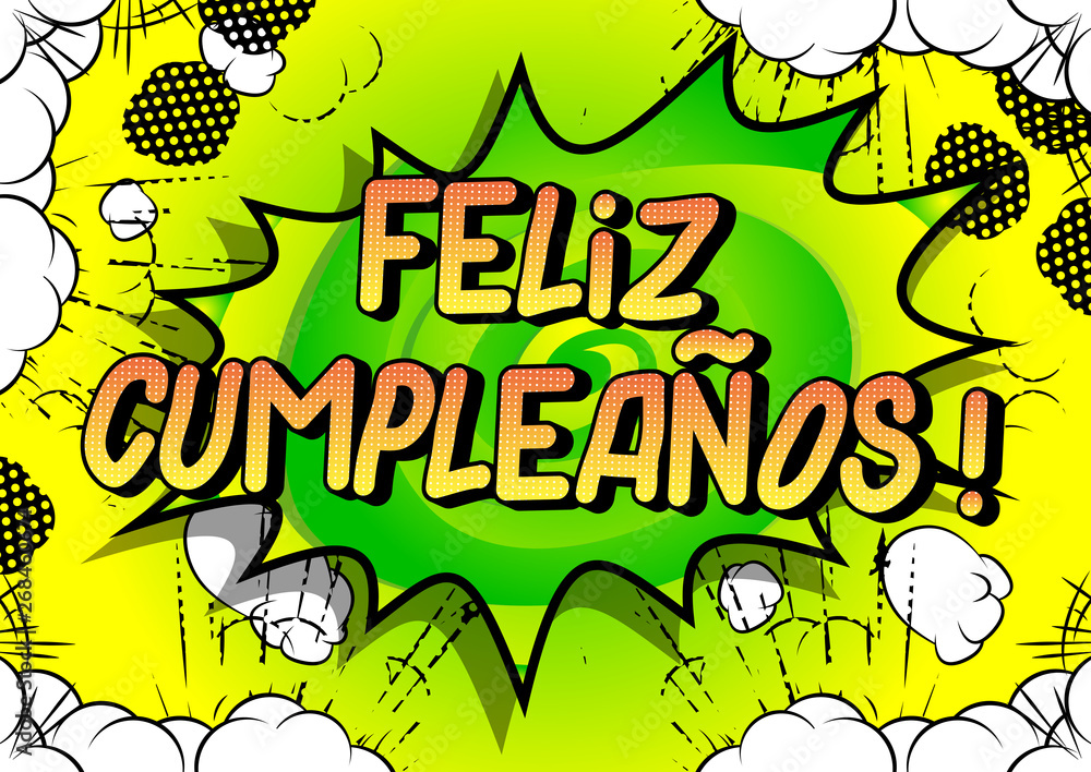 Feliz Cumpleanos Happy Birthday In Spanish Vector Illustrated