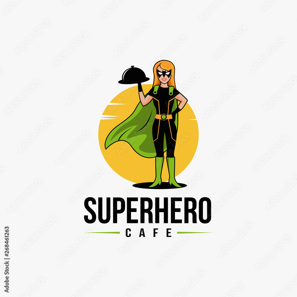 Cartoon mascot superhero waiter logo vector template, super service ...