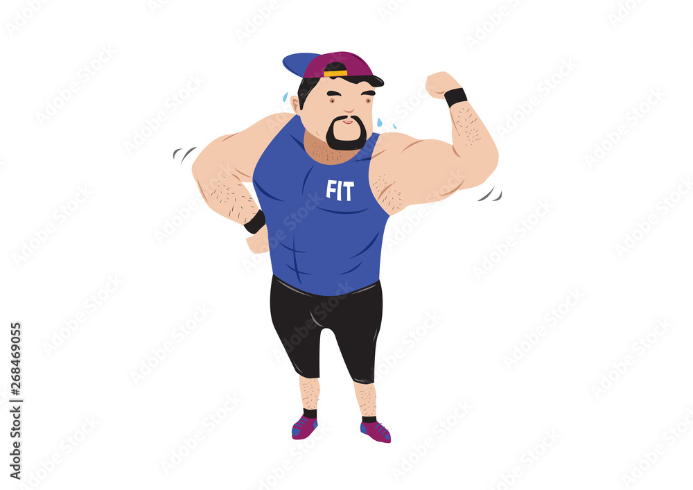 Cartoon Illustration of man with big muscle in gym Stock Vector | Adobe ...