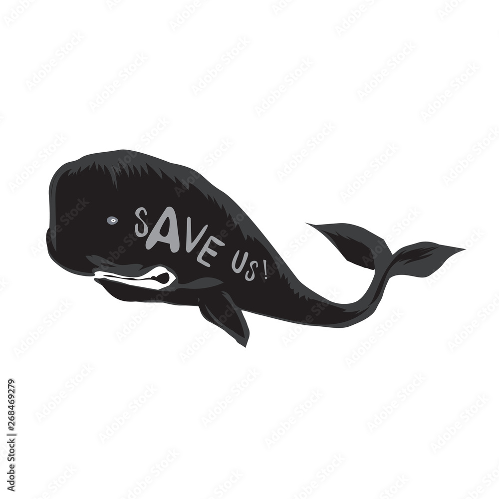 Vector illustration save the whale, ocean, nature, and world campaign ...
