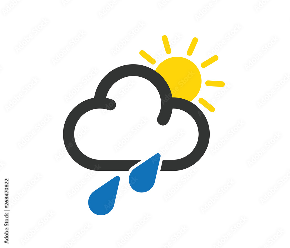 Modern weather icon set, sunny and rainy weather vector on white ...