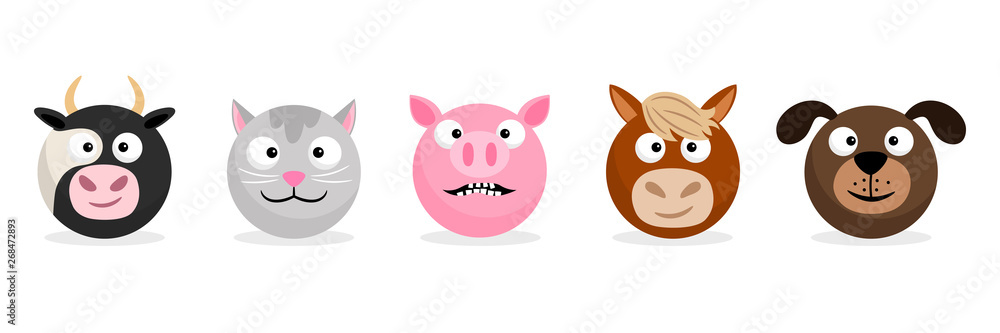 Farm animals and pets faces emoticons. Vector cartoon emojis ...