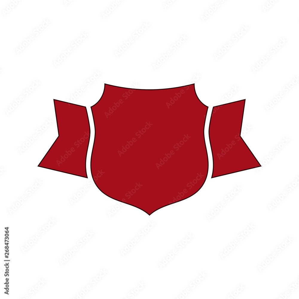 Shield red icon. Outline shield, simple ribbon isolated white ...