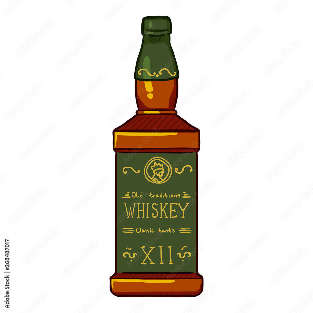Vector Cartoon Illustration - Bottle of Whiskey Stock Vector | Adobe Stock