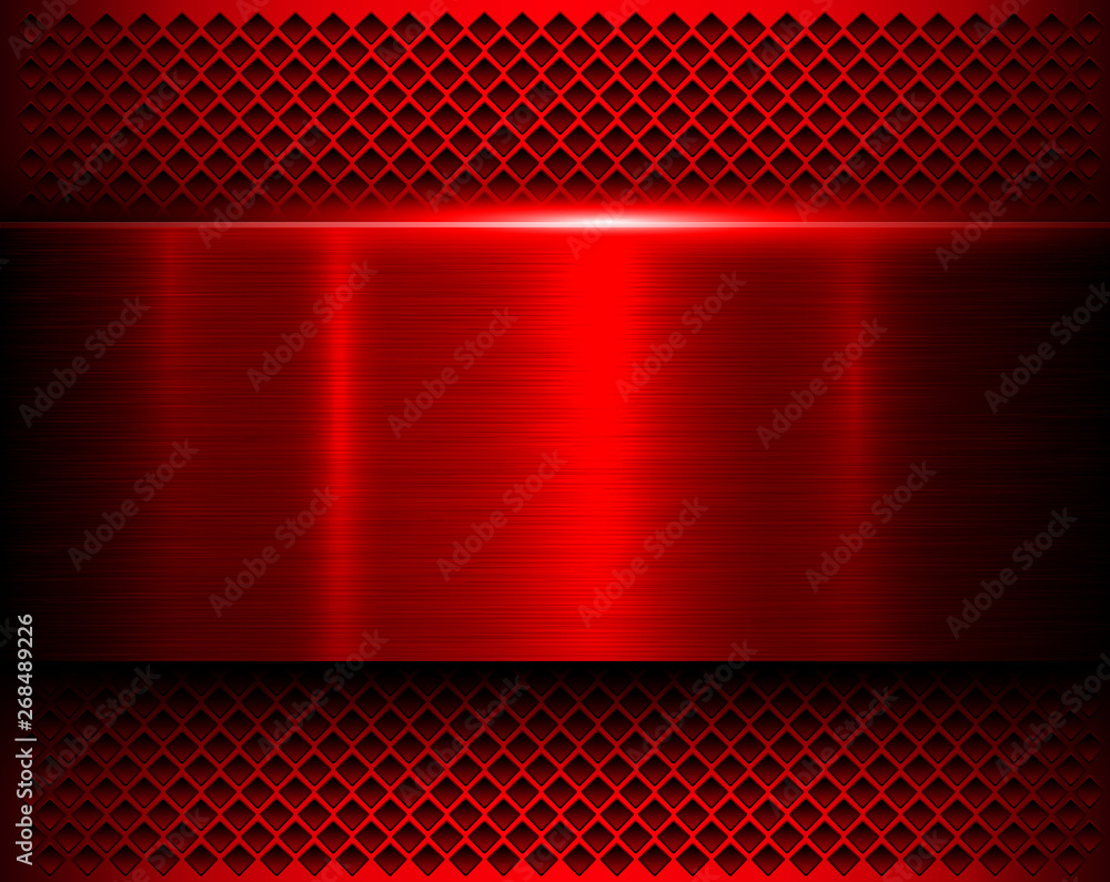 Metallic background red 3d shiny metal banner and perforated pattern ...