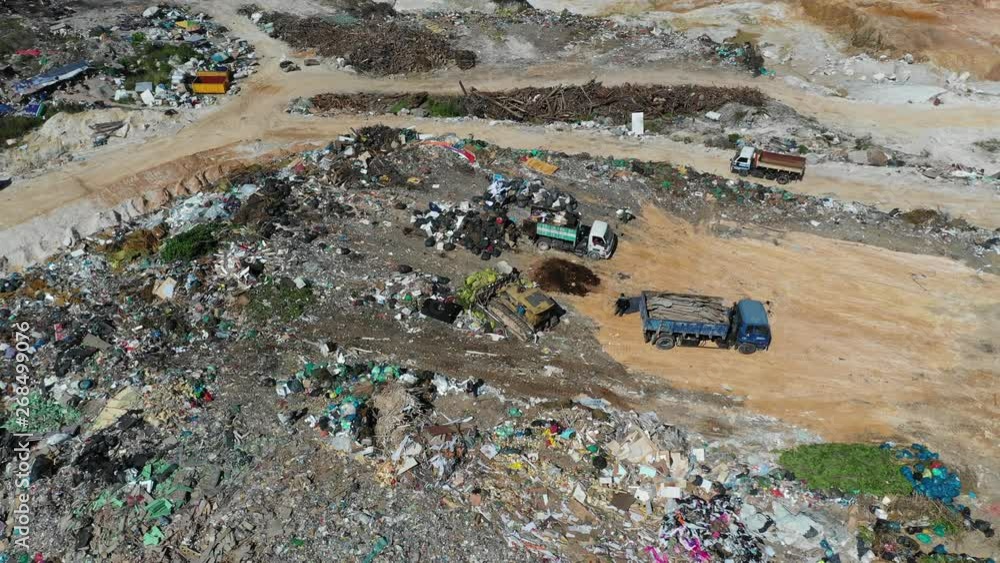 Plastic garbage dumped in landfill. Plastic trash is dumped in Malaysia ...